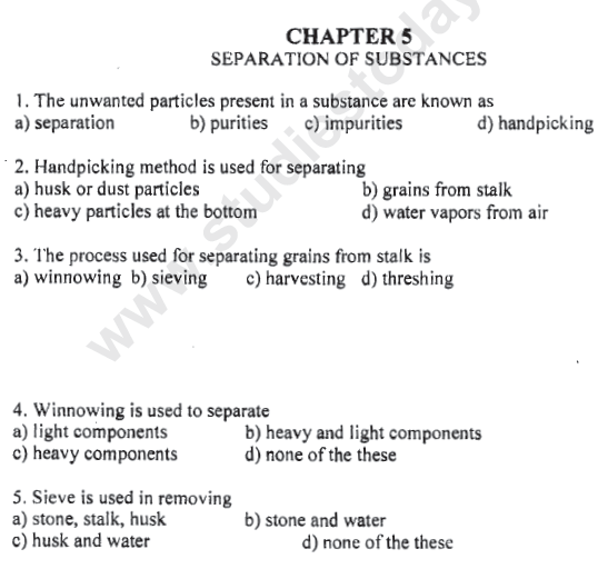 CBSE Class 6 Science Separation of Substances MCQs with Answers CBSE Class 6 Science Separation of Substances MCQs with Answers
